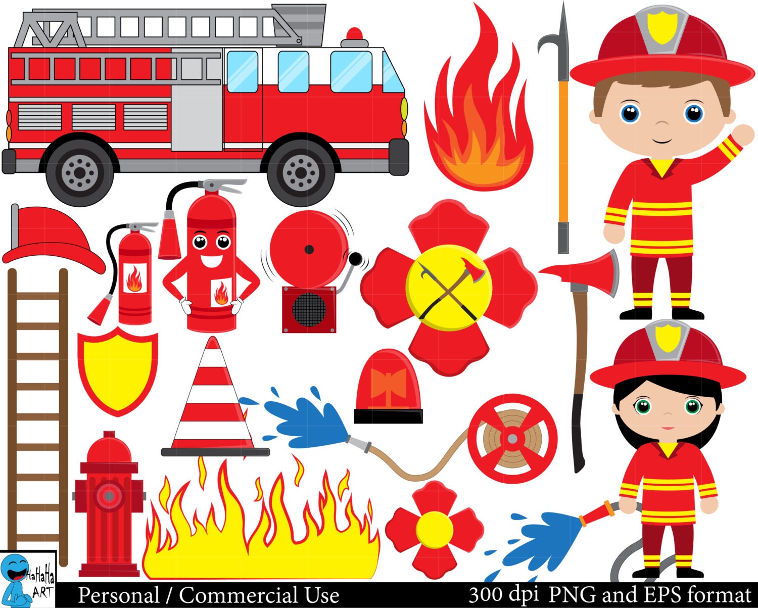 Feuerwehr Set Clipart Digital Clip Art Grafiken