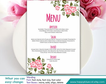 DiY Printable Wedding Menu Template Instant Download