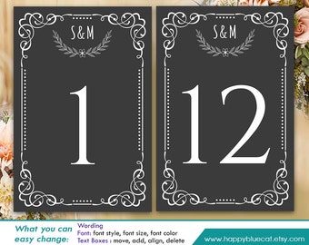 DiY Printable Table Number Card Template Instant by HappyBlueCat