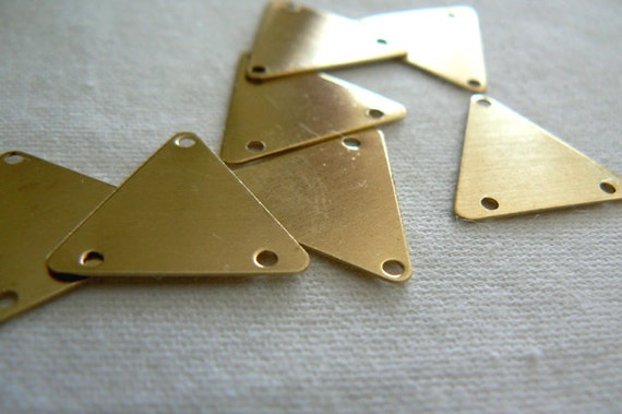 Raw brass triangle connectors- 3 holes- 16.5mm brass jewelry supply ...
