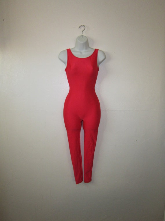 80s Gilda Marx Neon Red Flexatard Leotard By Oneforallvintage