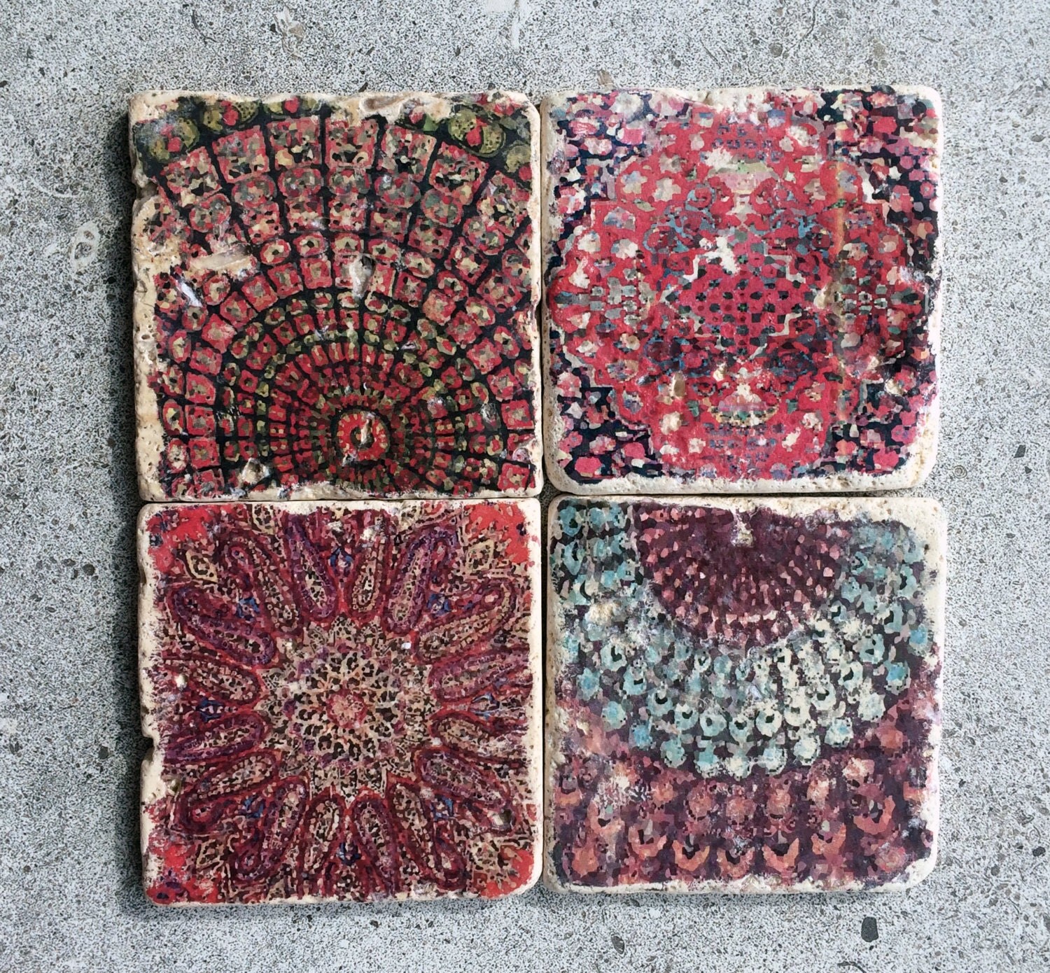 Boho Inspired coasters/stone coasters/ pink coasters/ red