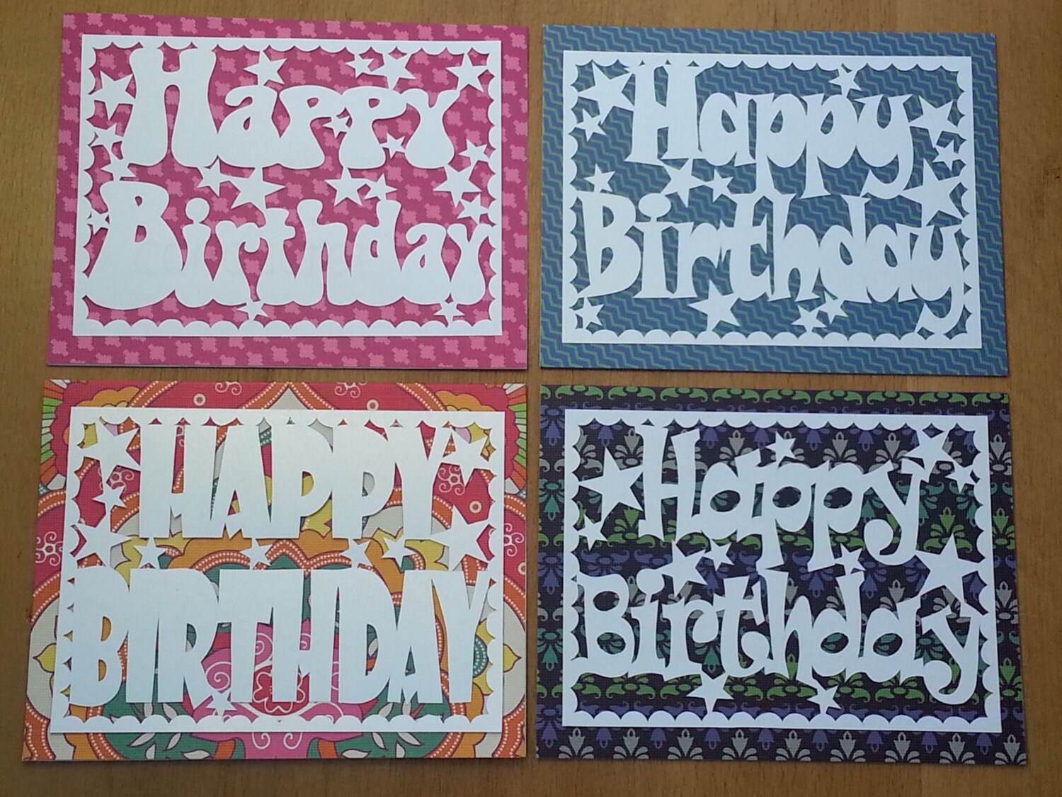 4 x quick and easy Happy Birthday Card papercut templates JPG