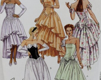 90s Strapless Holiday Dress Sewing Pattern Prom Dress Ballgown 14 16 18 ...