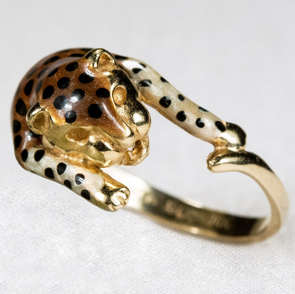 Spotted Leopard Enamel Cat Ring 14k Gold Leopard Ring – Haute Juice