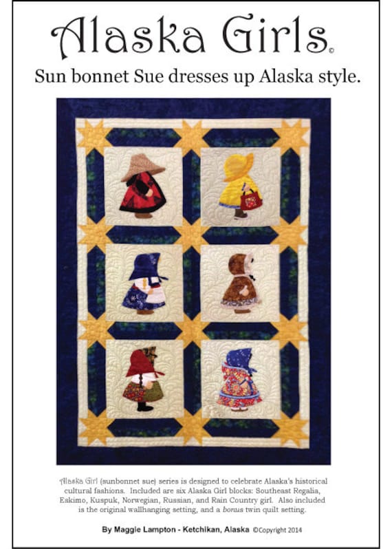 Alaska Girl quilt blocks Sun Bonnet Sue style. Pattern