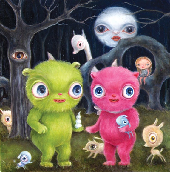 Cute Monster Art Friendship Pop Surrealism Lowbrow Art Big
