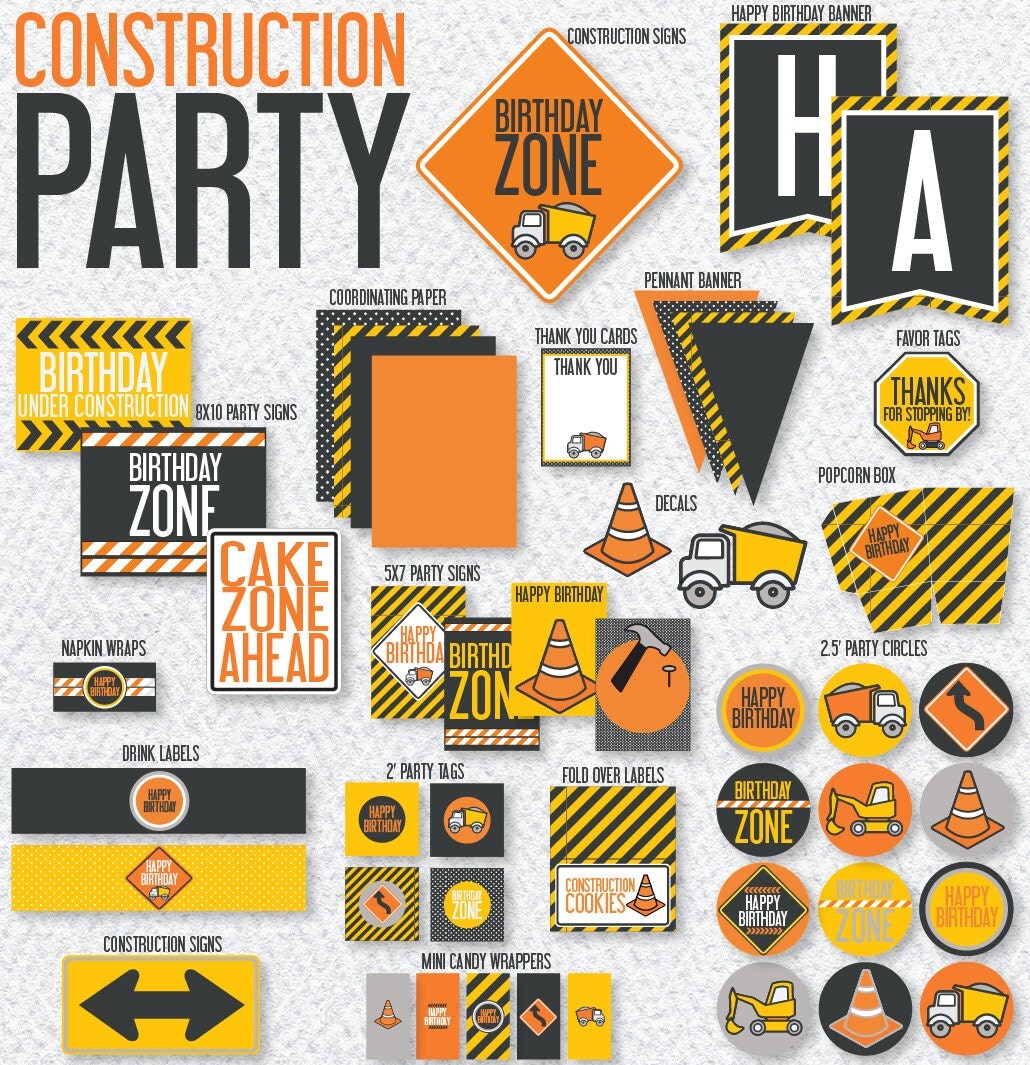 Construction Party PRINTABLES INSTANT DOWNLOAD by Love The