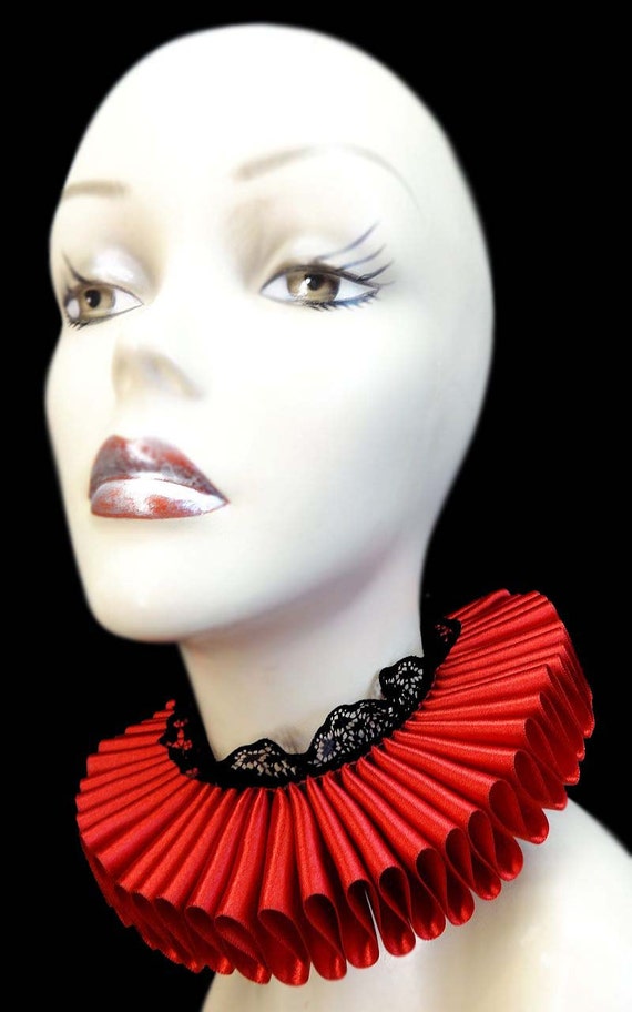 Neck Ruff Ruffled Collar Red Queen Satin And Black Lace