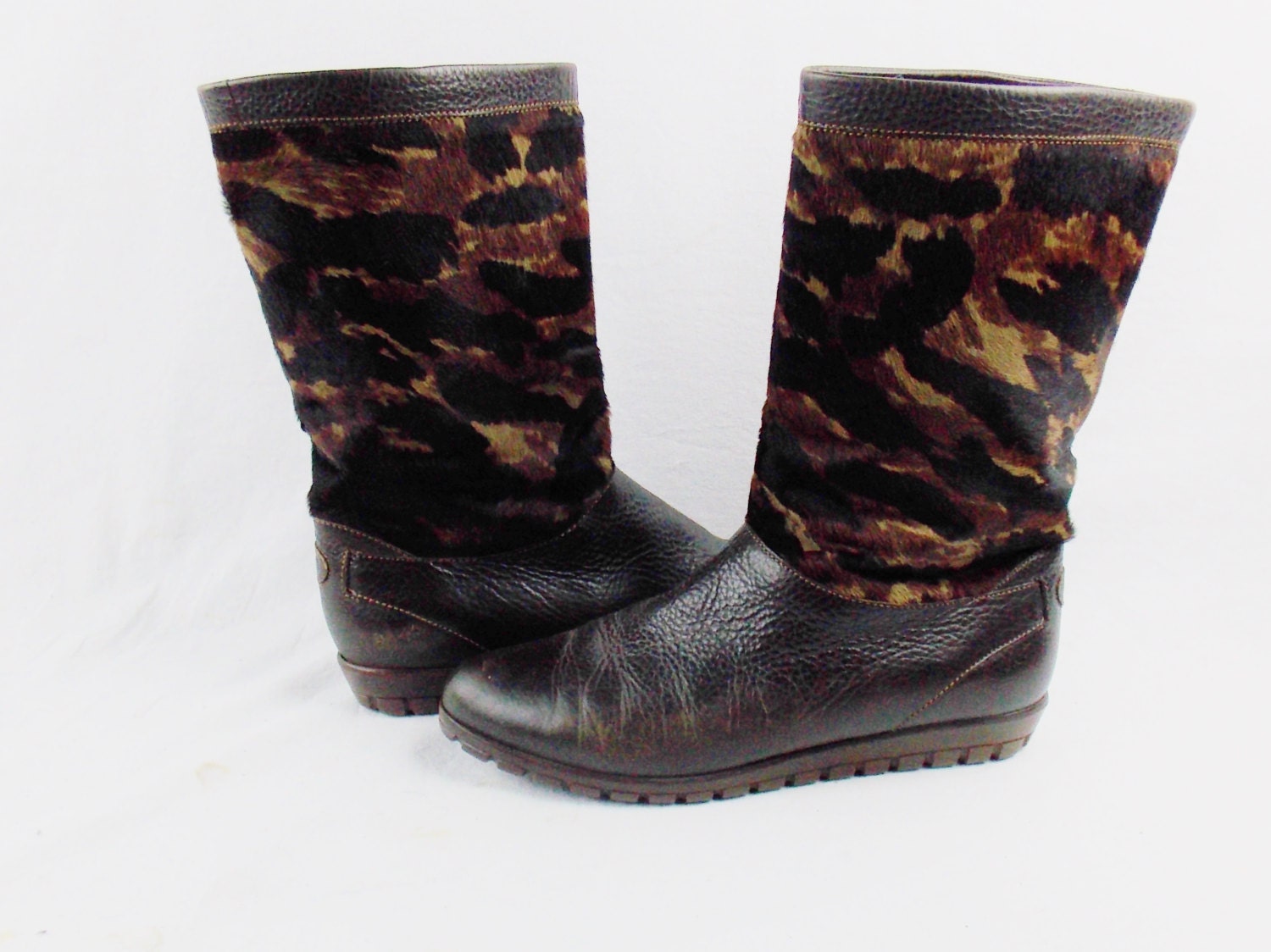 Vintage RARE GUCCI Boots CAMO Pony Hair Leather Calf Length Moon Boots ...