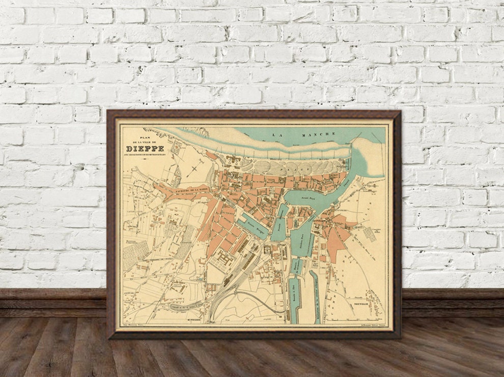 Map of Dieppe Old map of Dieppe print Fine print