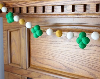 Shamrock Felt Ball Garland- Four Leaf Clover Pom Pom Garland- St ...