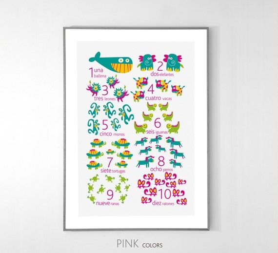 SPANISH Numbers Poster with animals from 1 to 10 BIG by pukaca