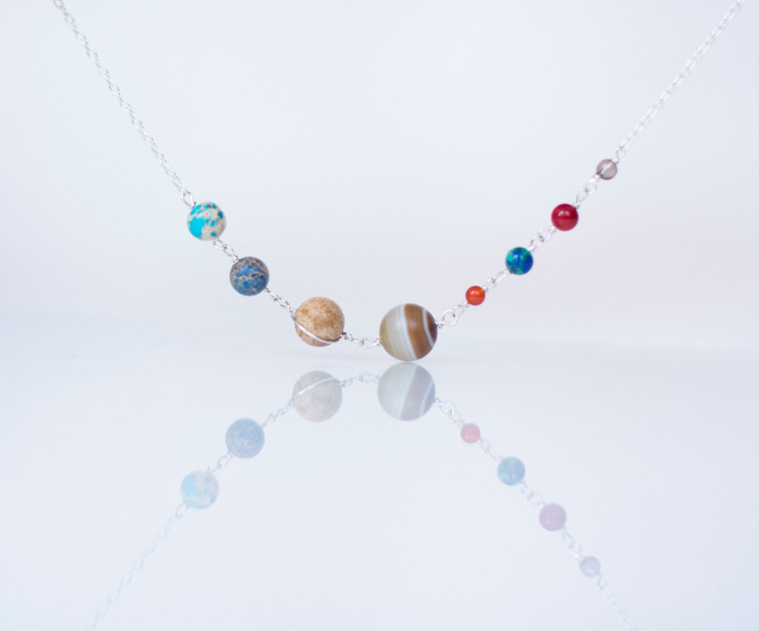 Solar System Necklace Stone Bead Planets Universe Galaxy