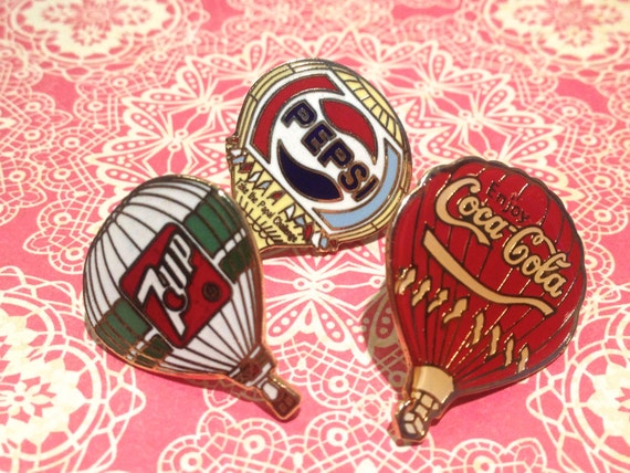 Hot air balloon pins coca cola pepsi 7up lapel pins vintage