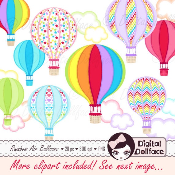 Rainbow Hot Air Balloon Instant Download Clipart / Hot Air