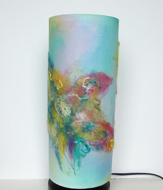 Items similar to Cylindrical lampshade mixed media watercolor and ...