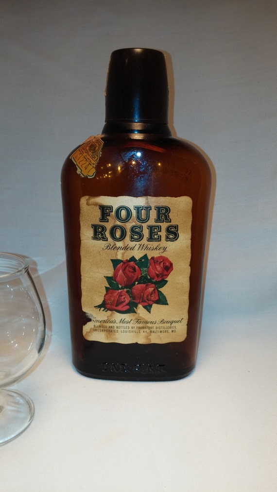 Vintage Four Roses Whiskey Pint Bottle Brown With Original Lid
