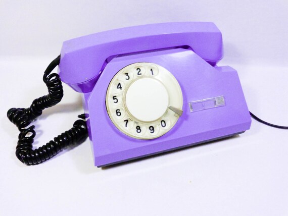 Vintage soviet purple rotary telephone / Russian violet retro