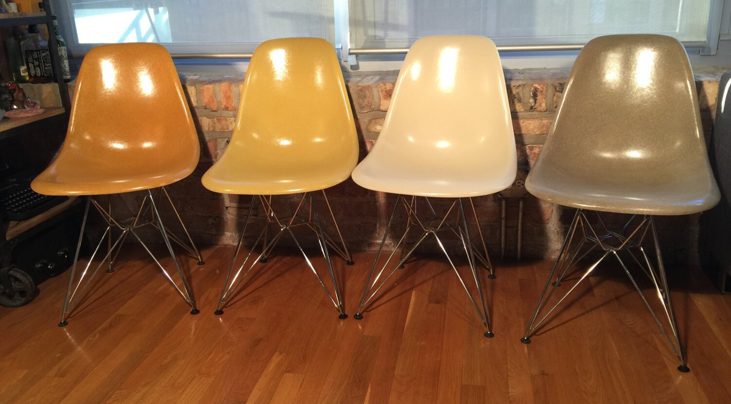 4 Herman Miller Charles Eames Vintage Fiberglass Shell Side Chairs 50s ...