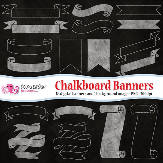 Chalkboard banners clip art. Commercial & personal by PolpoDesign
