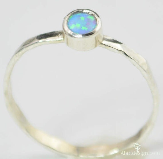 Small Silver Opal Ring Sterling Opal Ring Light by Alaridesign