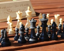 Vintage Wooden Staunton Chess Figures Set, Without Board