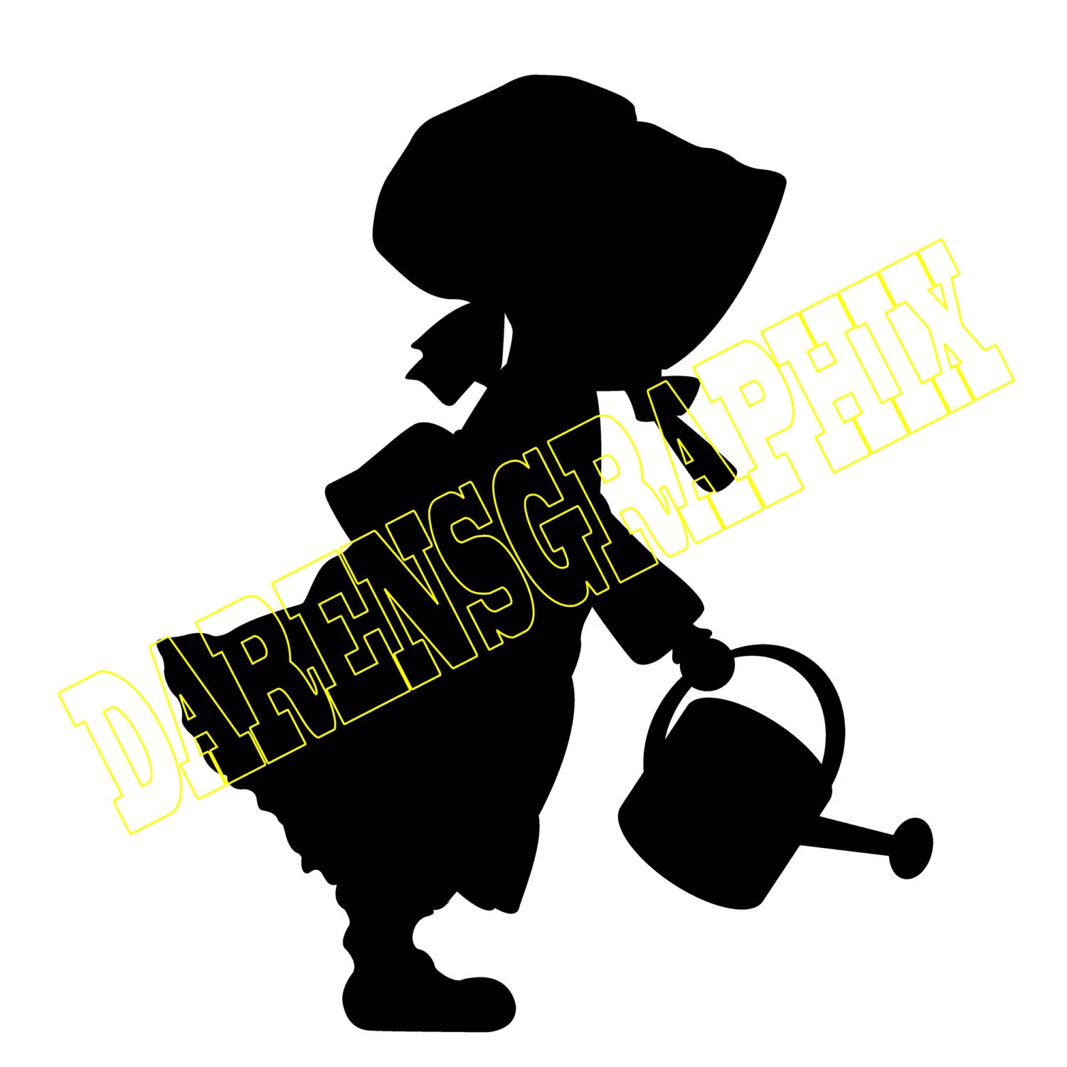 DXF file of a little girl with a watering can for use with a