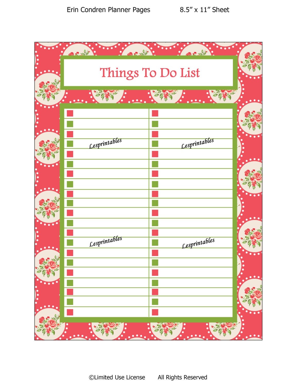 PRINTABLE-Things To Do List-Erin Condren planner insert-planner mania ...