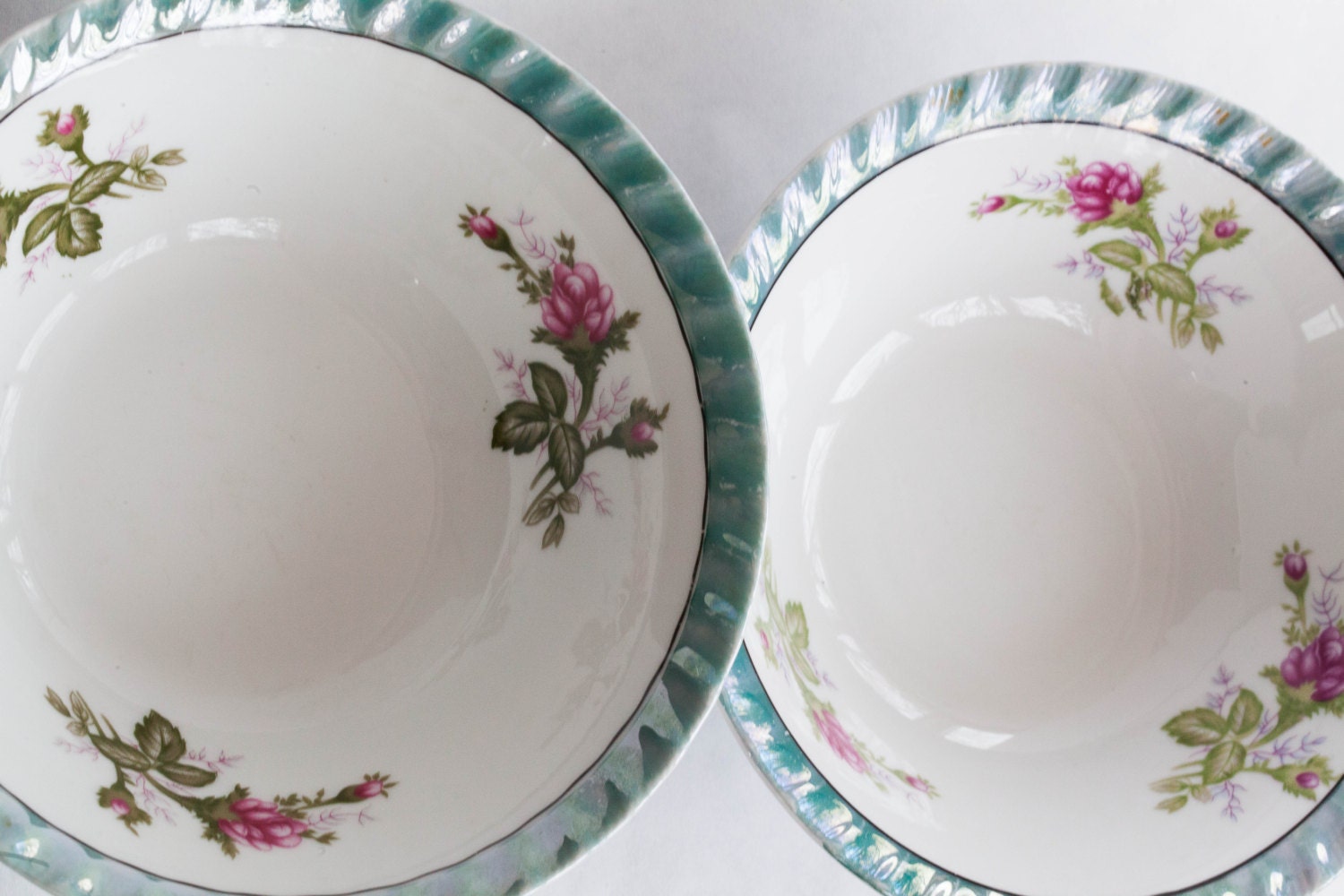 1950s Green Yamatsu Japan Lusterware Bowls-Floral Rose Pattern – Haute ...
