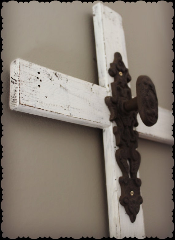 Items similar to Hand Painted White Paint Distressed Wood Cross Rustic ...
