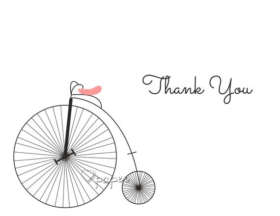 Vintage Bicycle Bike Printed Thank You Cards Folded by HartPaper