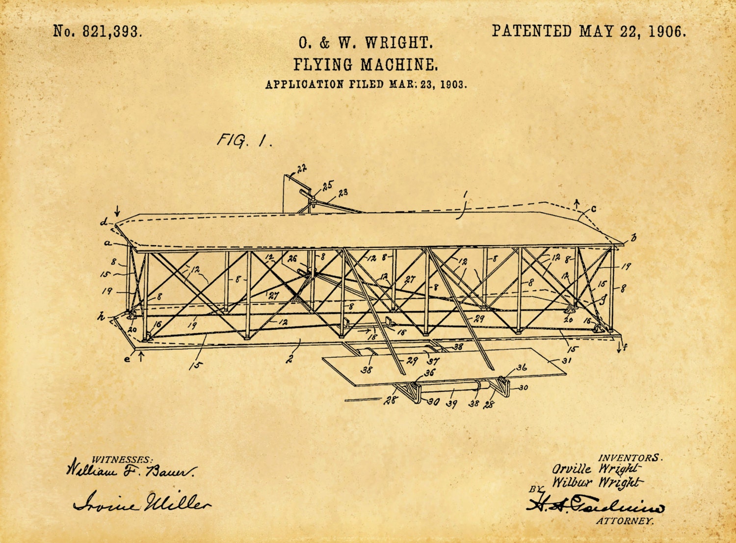 Old Flying Machine Patent Drawing