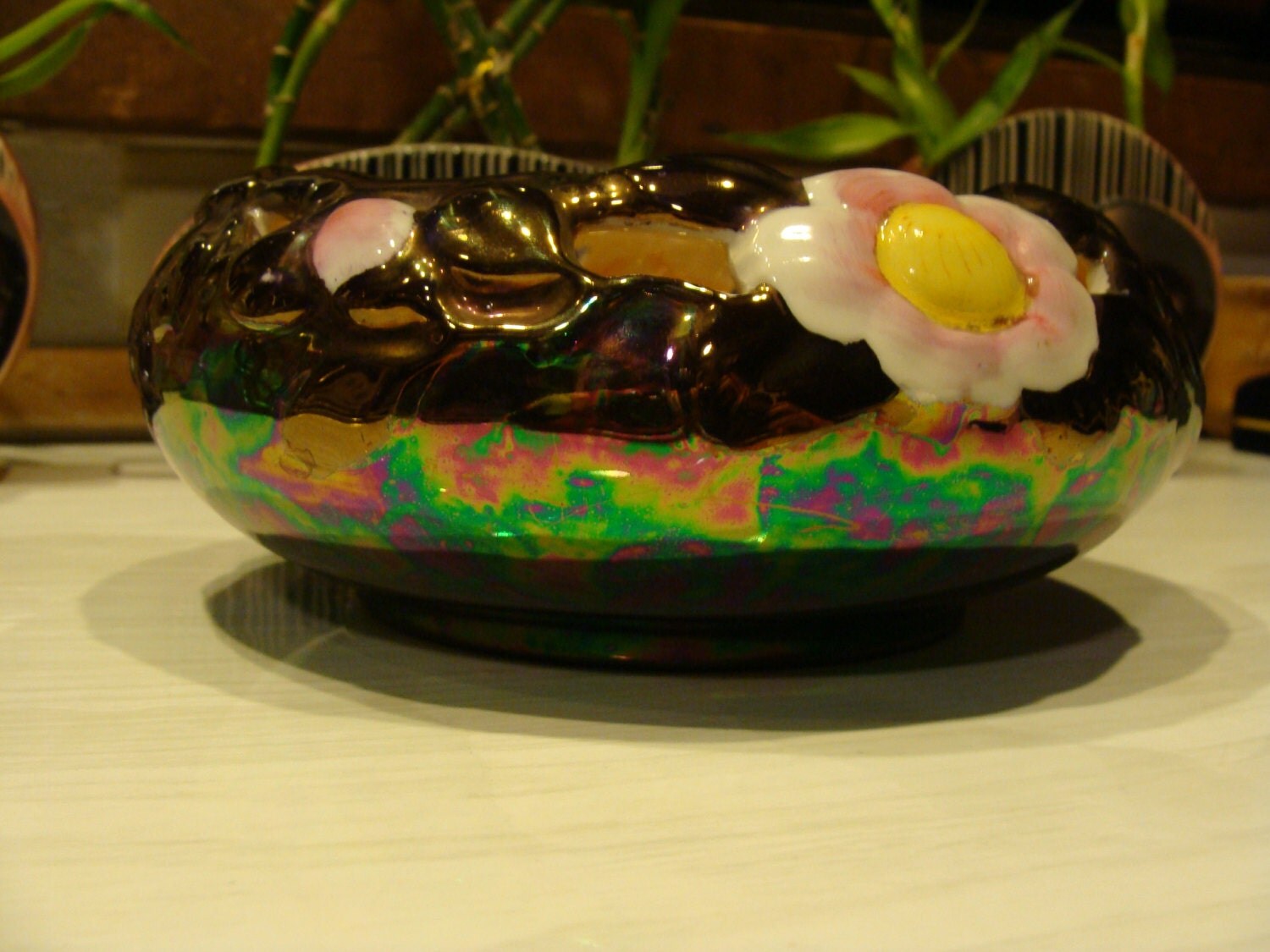 Vintage Iridescent Beautiful Hand Painted Japan Lusterware Bowl Candy ...