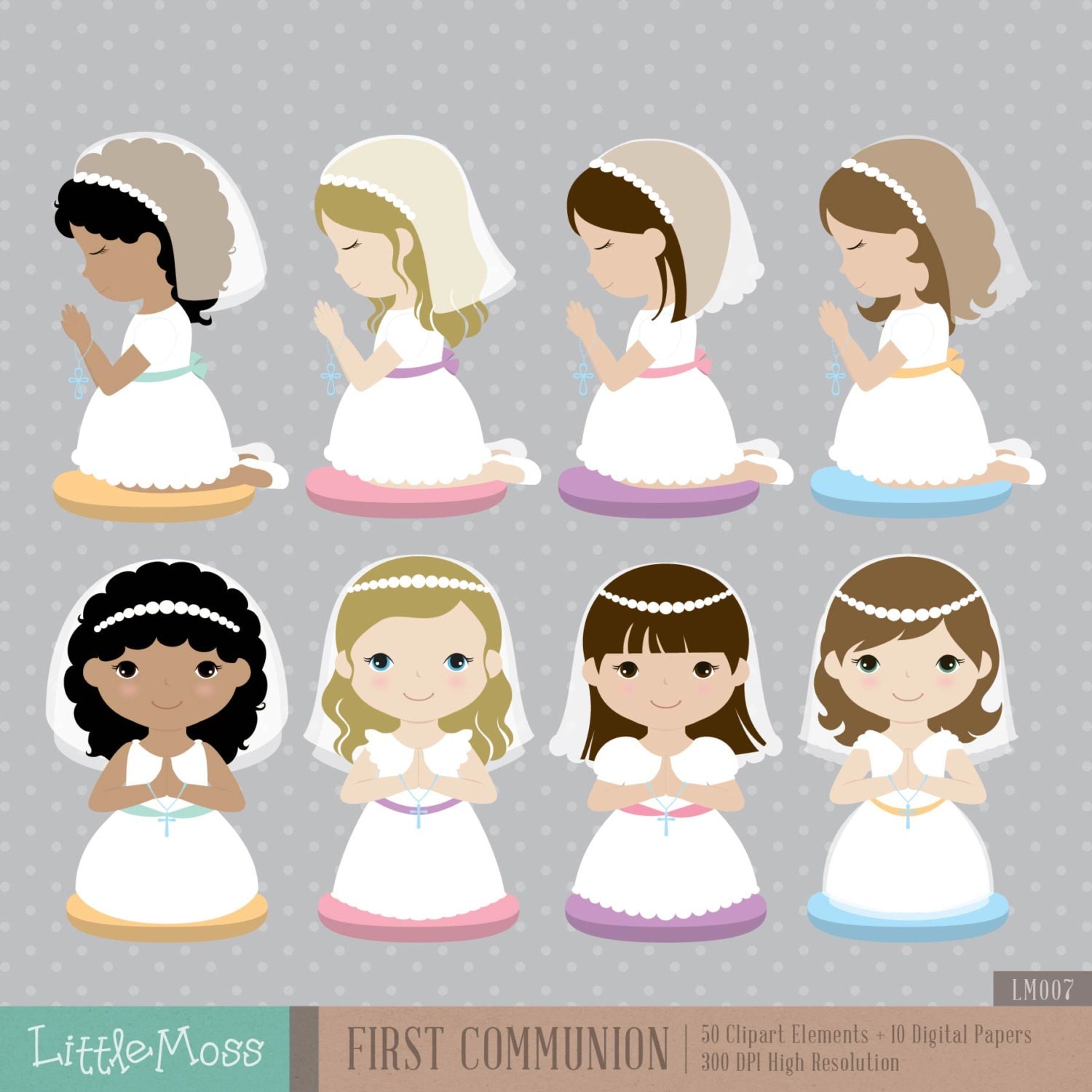 Girl First Communion Digital Clipart and Papers Communion