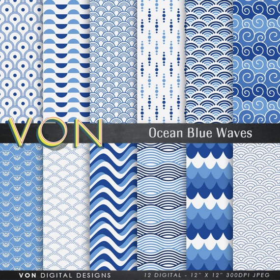 Wave Digital Paper: OCEAN BLUE WAVE blue by VonDigitalDesigns
