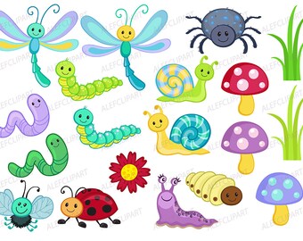 Happy Bugs Clipart and Digital Paper Set