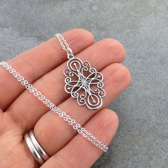 Sterling Silver Necklace Filigree Necklace Compass Rose