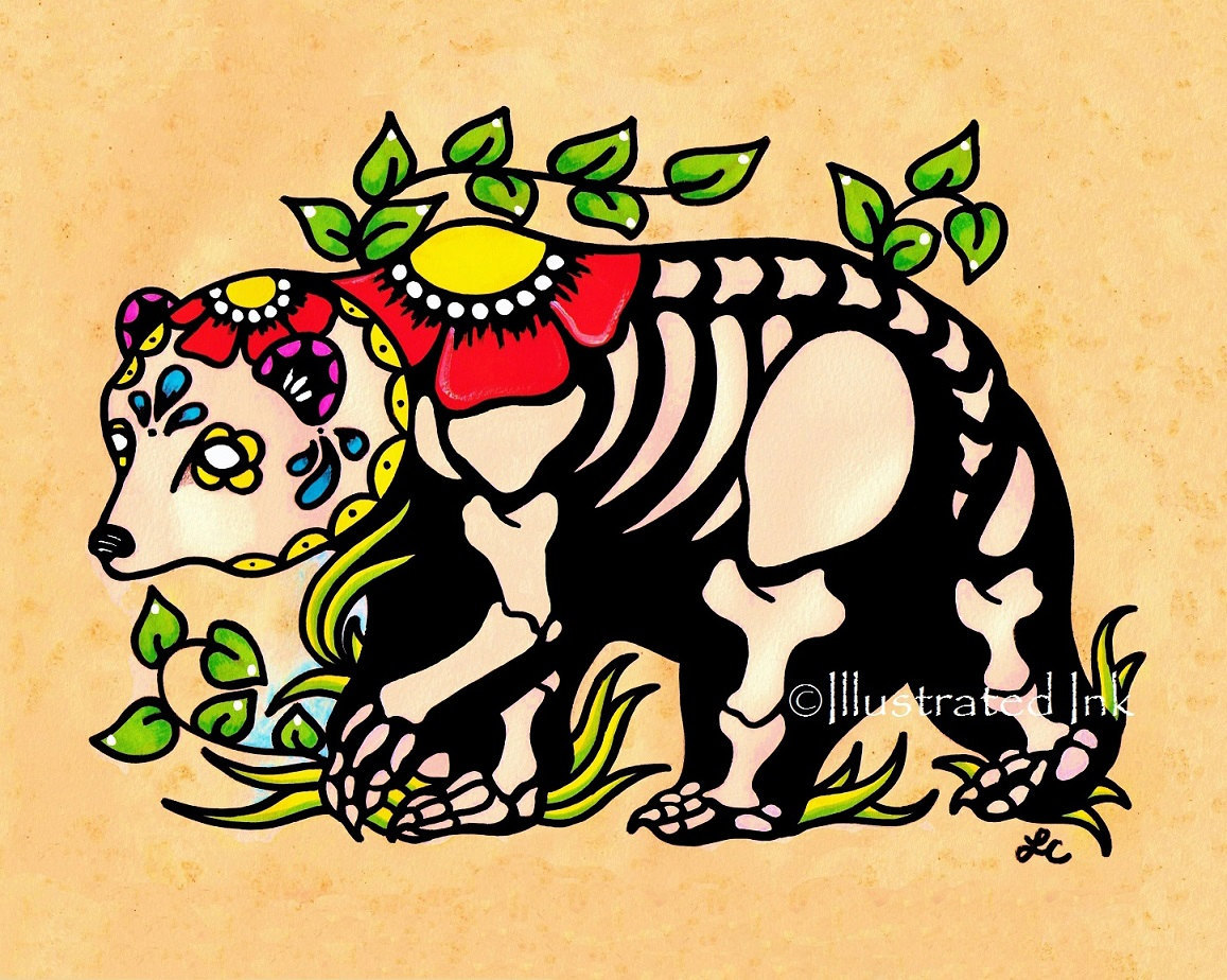 Day of the Dead Bunny RABBIT Dia de los Muertos Art Print 5 x