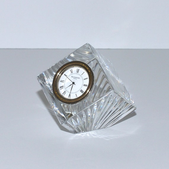 Waterford Crystal Cube Desk Clock Paperweight