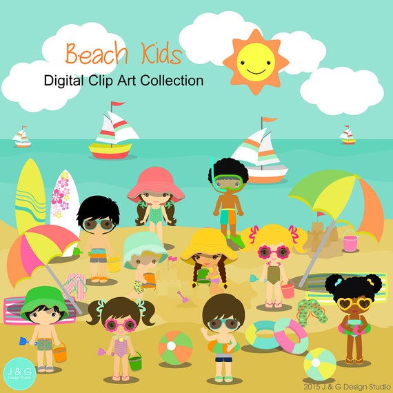 Beach Kids Children Digital Clip Art Collection