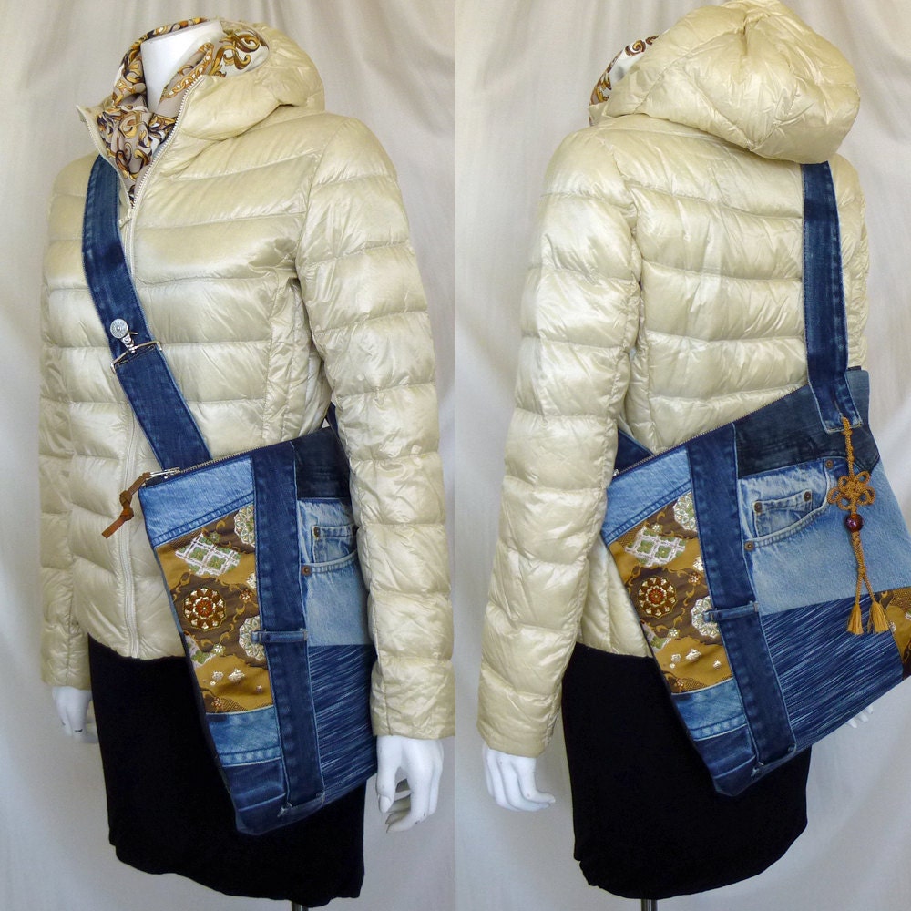 Recycled Old Jeans Japanese Obi & Hand-dyed Indigo Fabric