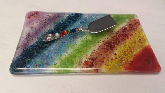 Fused glass colorful cheese server tray platter by sherrylee16