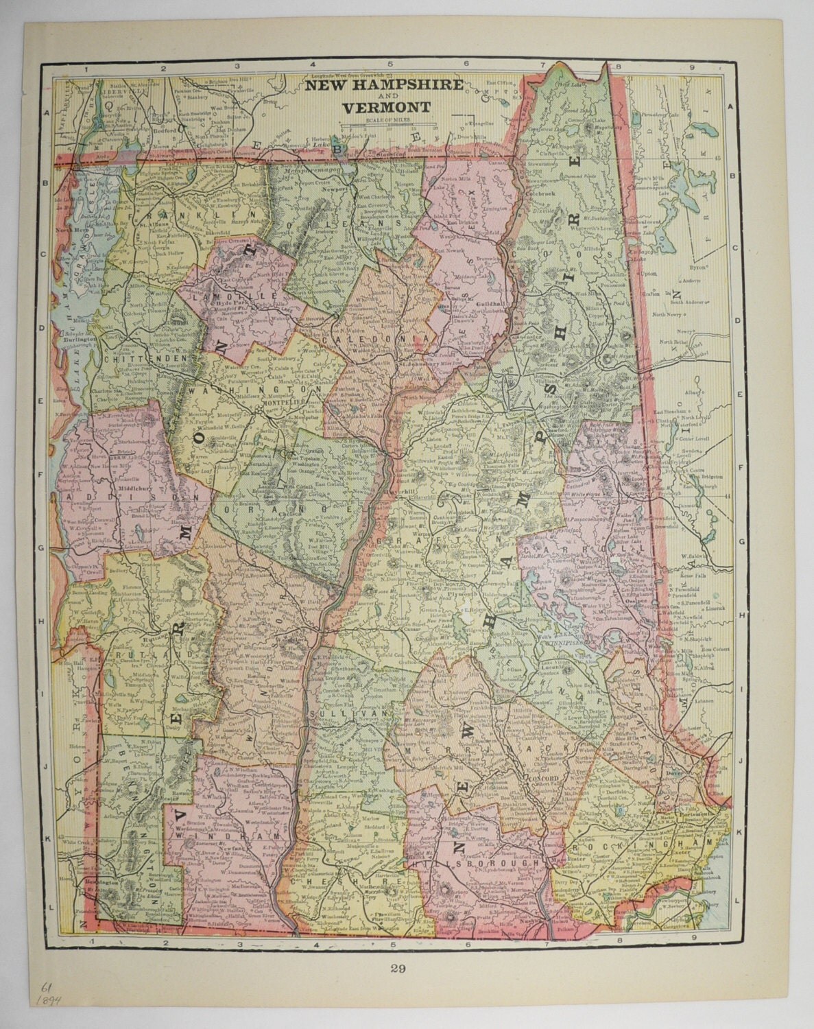 Vintage Map Vermont New Hampshire Map by OldMapsandPrints on Etsy