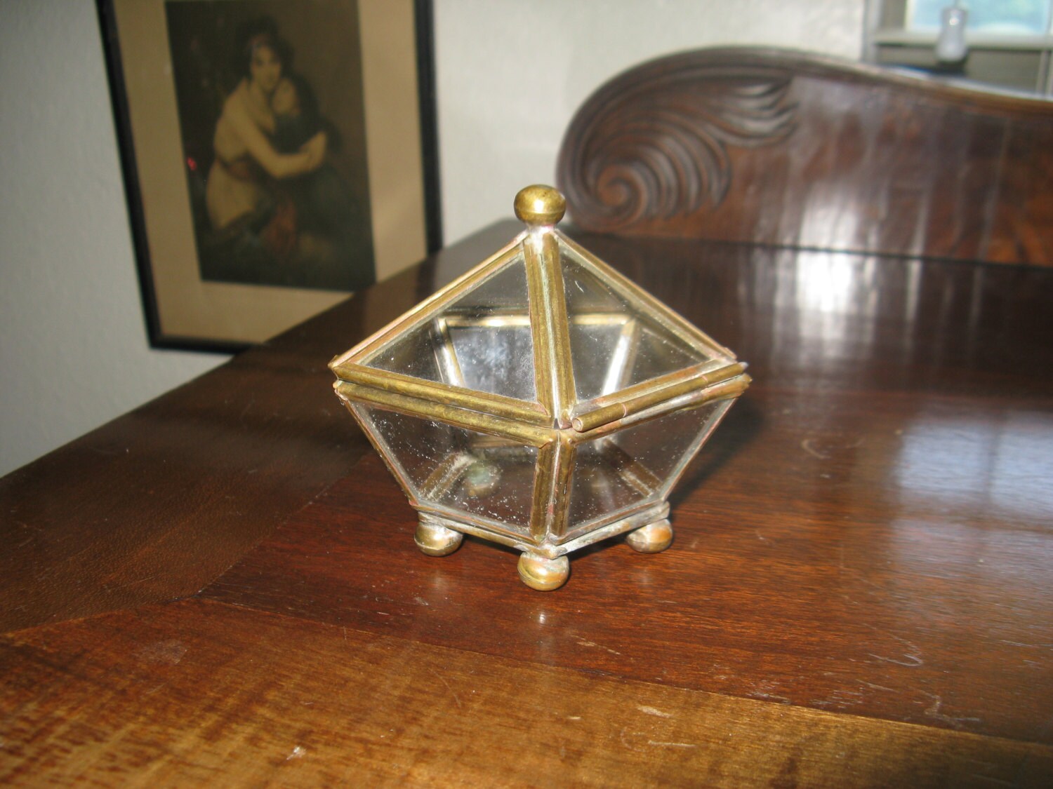 Vintage Glass and Brass Display Box Hexagon Shaped Glass Box for ...