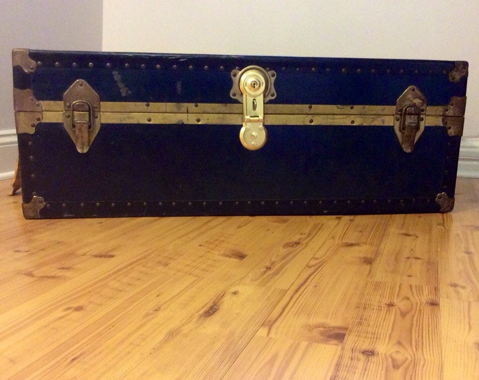 Footlocker, Storage Trunk, Vintage 1950s Navy Blue Organization Case ...