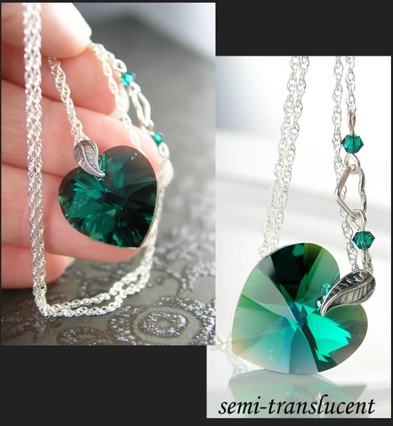 Emerald Heart Necklace Sterling Silver Necklace Swarovski