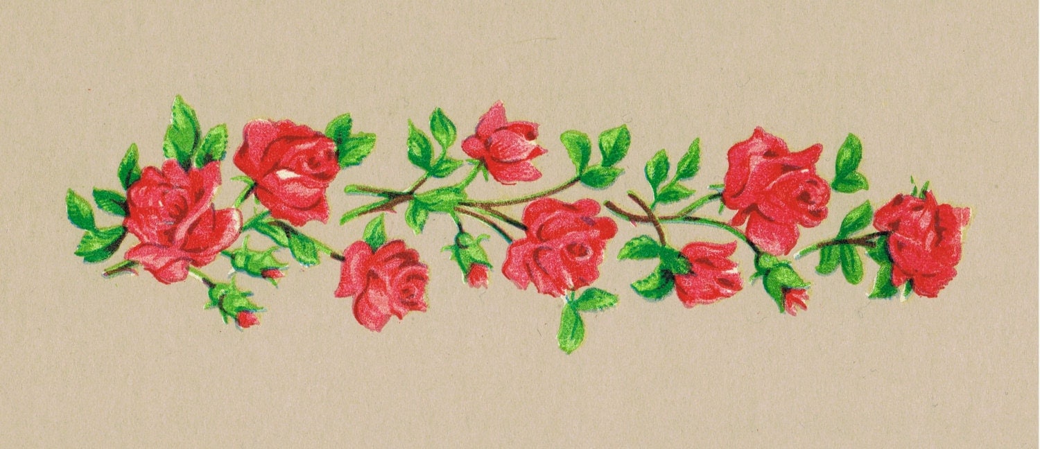 5 Strips of Roses Shabby Chic ORIGINAL VINTAGE DECALS Transfers Retro ...