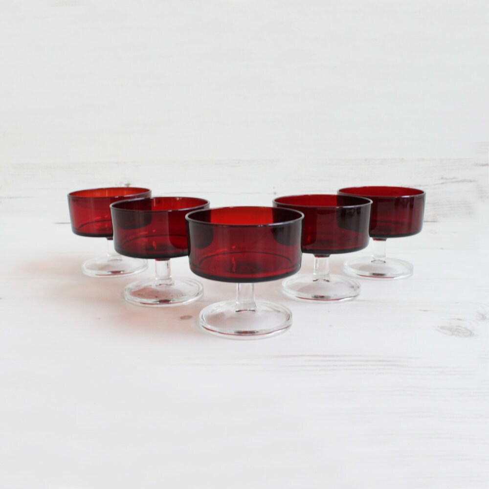 Vintage Desert Glasses – Ruby Red Drinking Barware Summer Cranberry ...