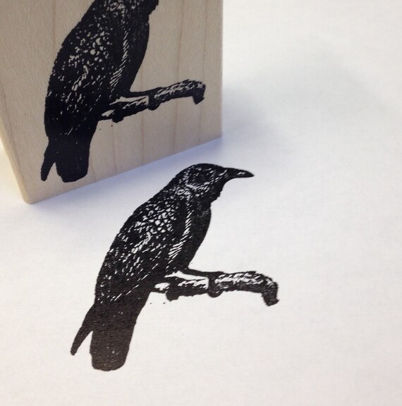 Raven on Branch Rubber Stamp 3863 by 100ProofPress on Etsy